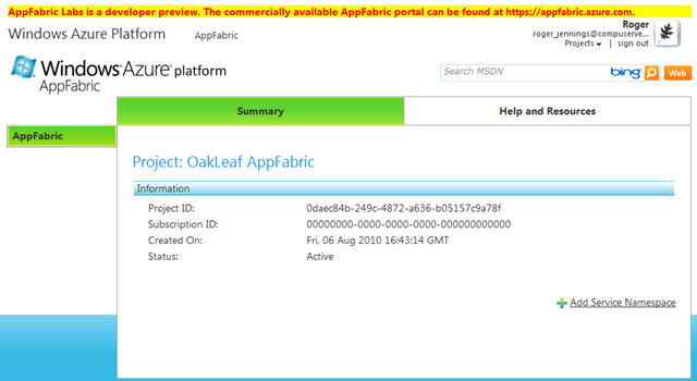 OakLeaf Systems: Creating a Windows Azure AppFabric Labs Account ...